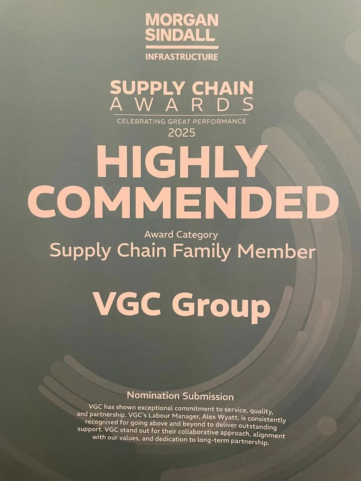 VGC Recognised at the Morgan Sindall Supply Chain Awards 2025